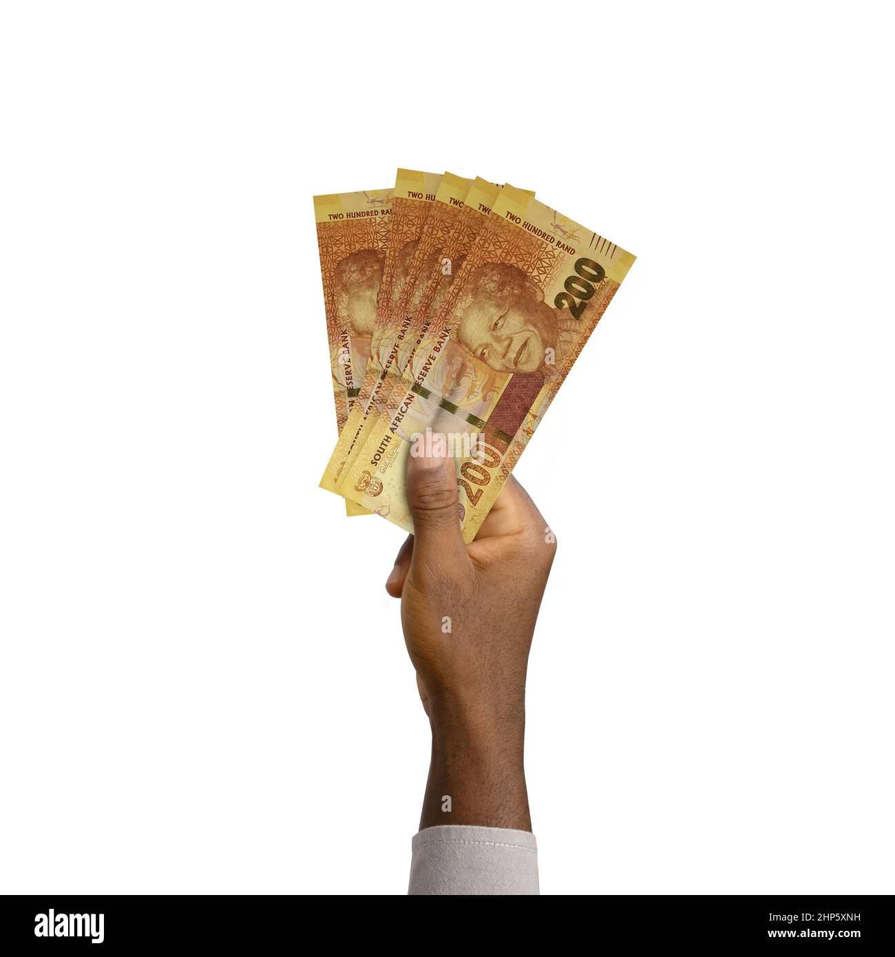 Black Hand holding 3D rendered 200 South African rand notes Stock Photo ...
