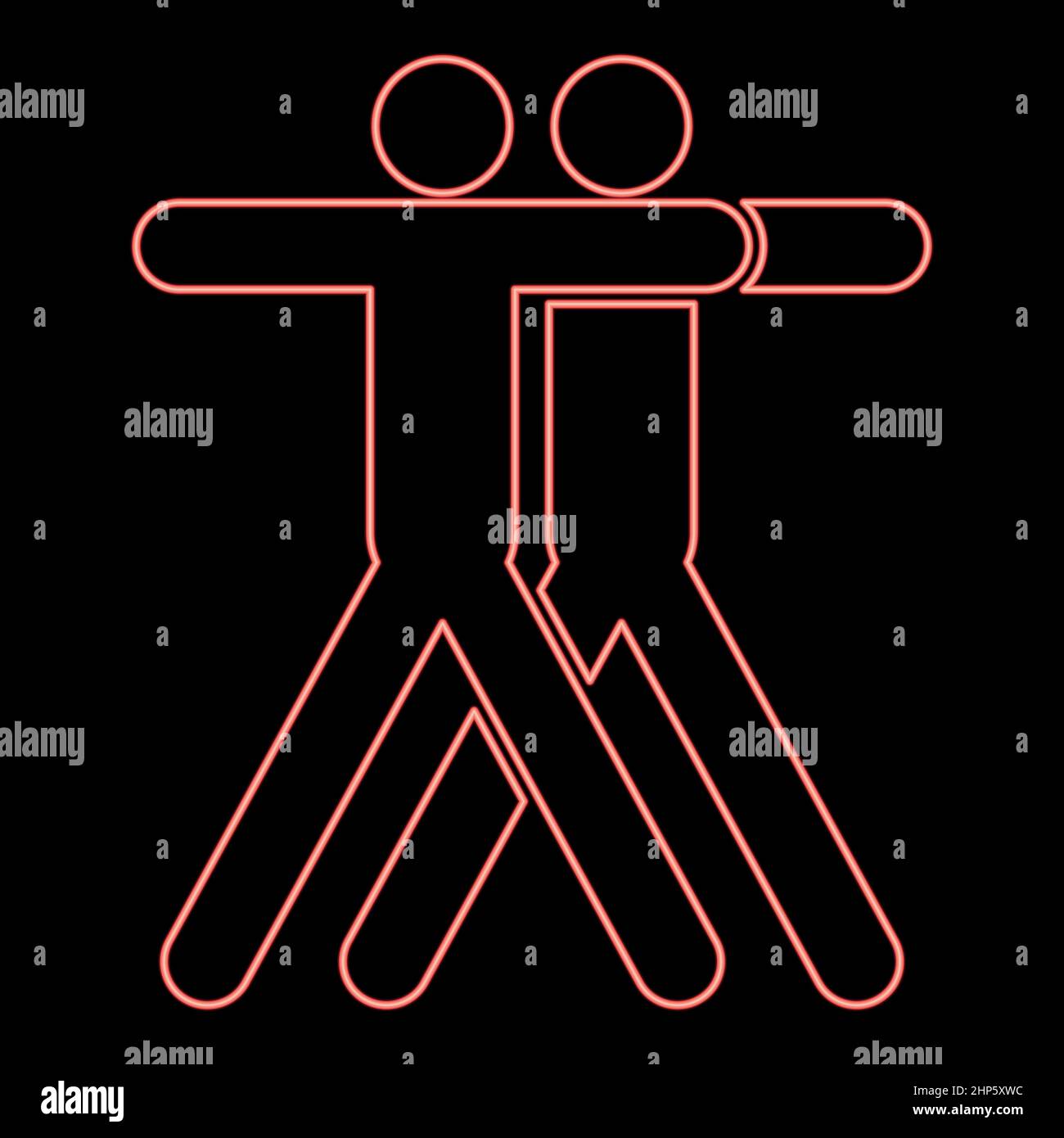 Neon two people embracing icon black color in circle red color vector ...