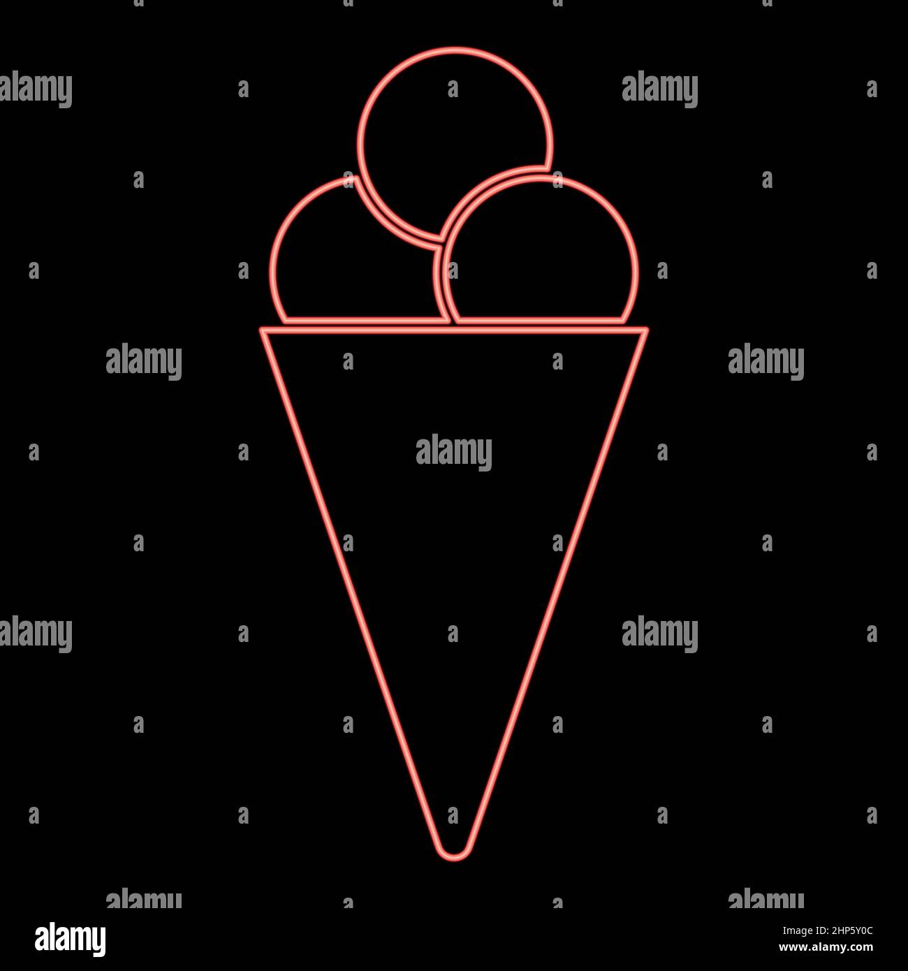 Neon ice cream cone icon black color in circle red color vector ...
