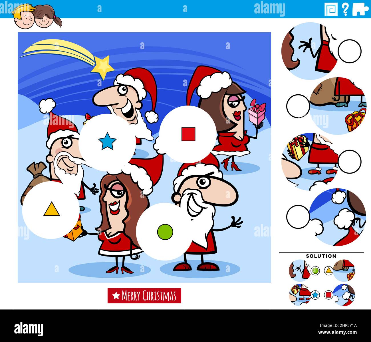 match pieces game with happy people on Christmas time Stock Vector ...