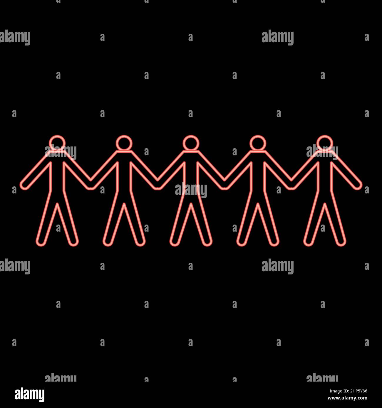 Neon team work concept icon black color in circle red color vector ...