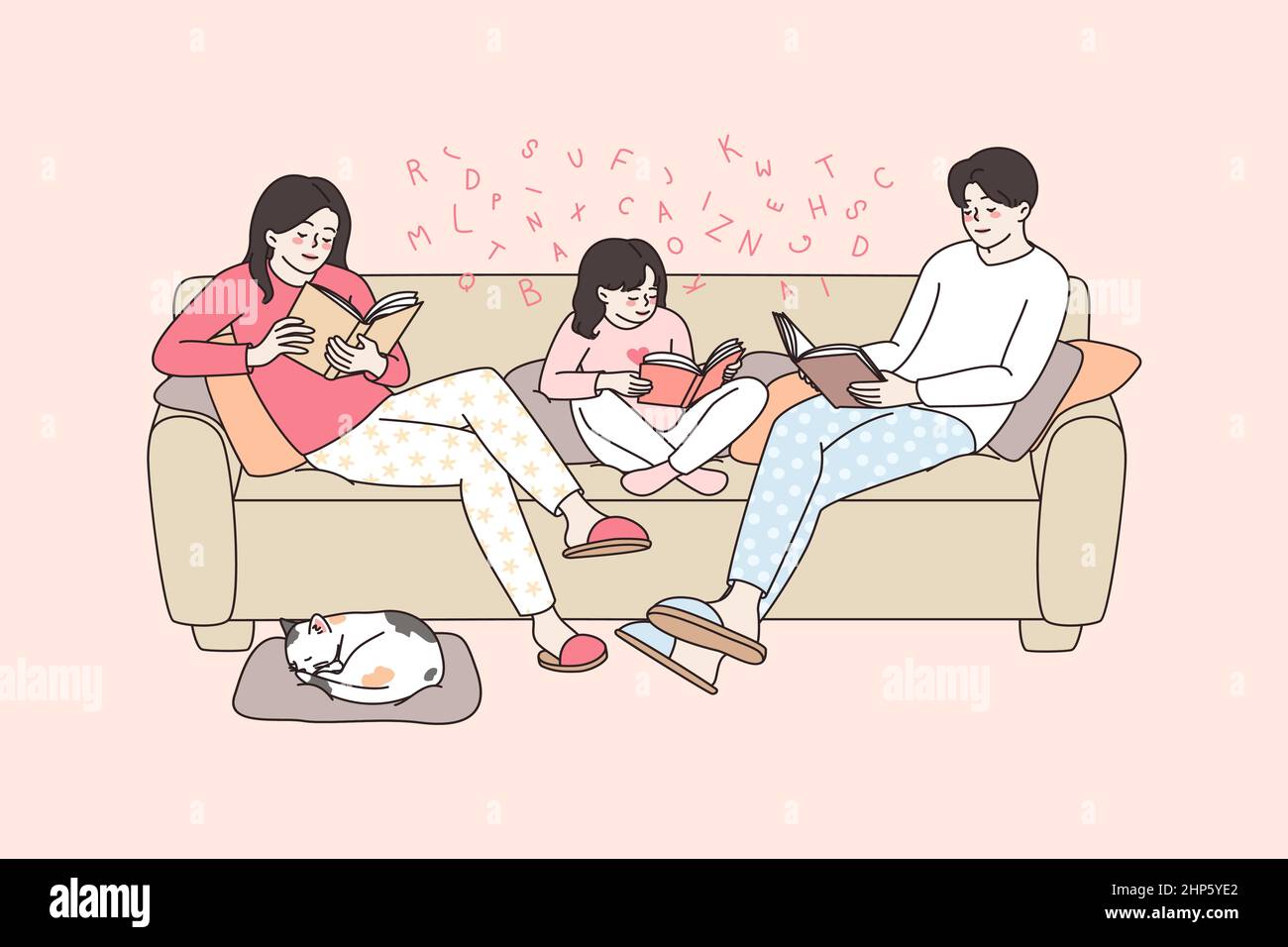 Happy family with kid reading at home on weekend Stock Vector Image ...