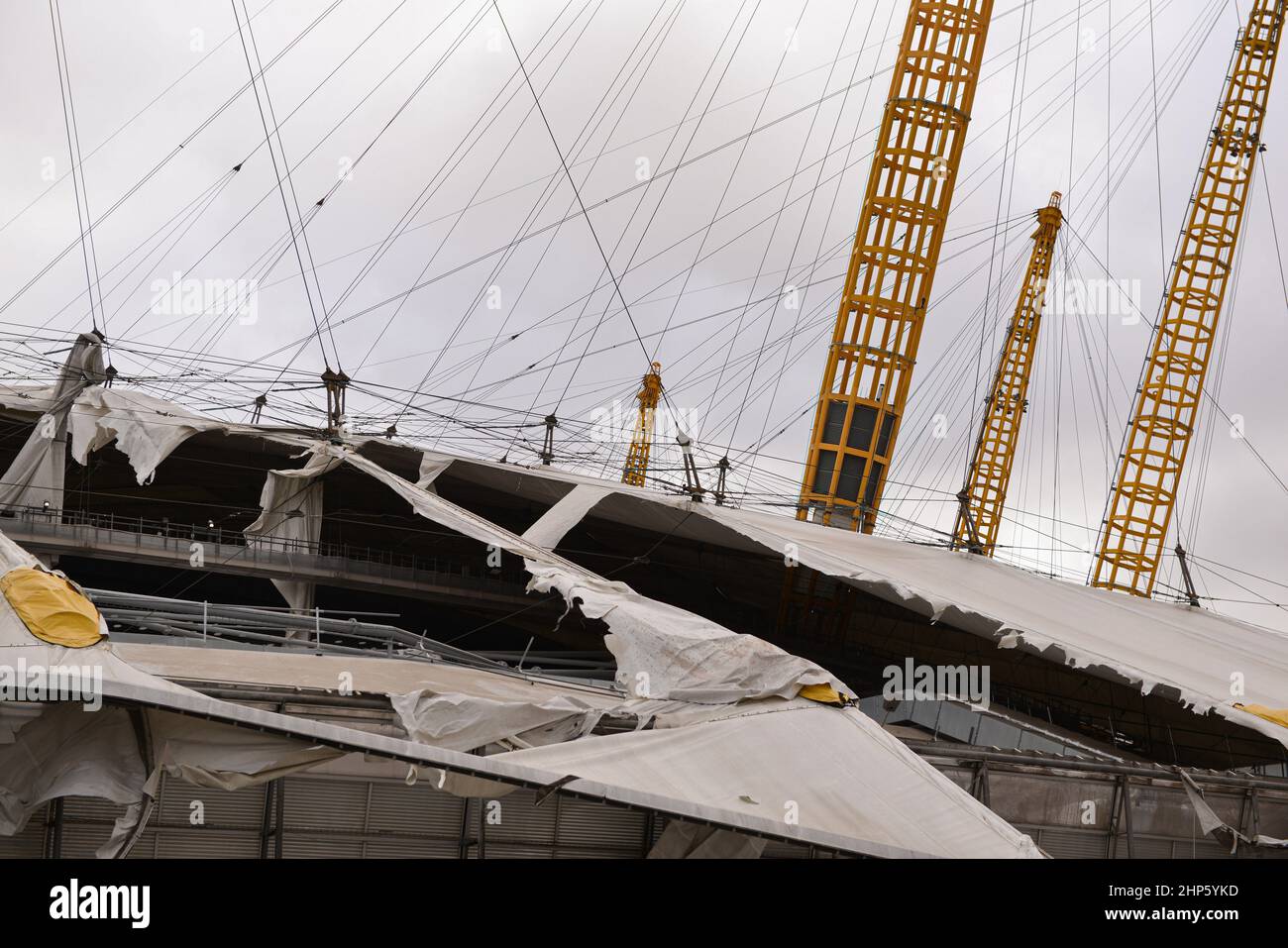 Storm Eunice left a giant hole in the O2 Arena in Greenwich, London ...