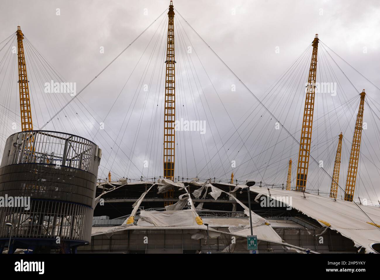 Storm Eunice left a giant hole in the O2 Arena in Greenwich, London ...