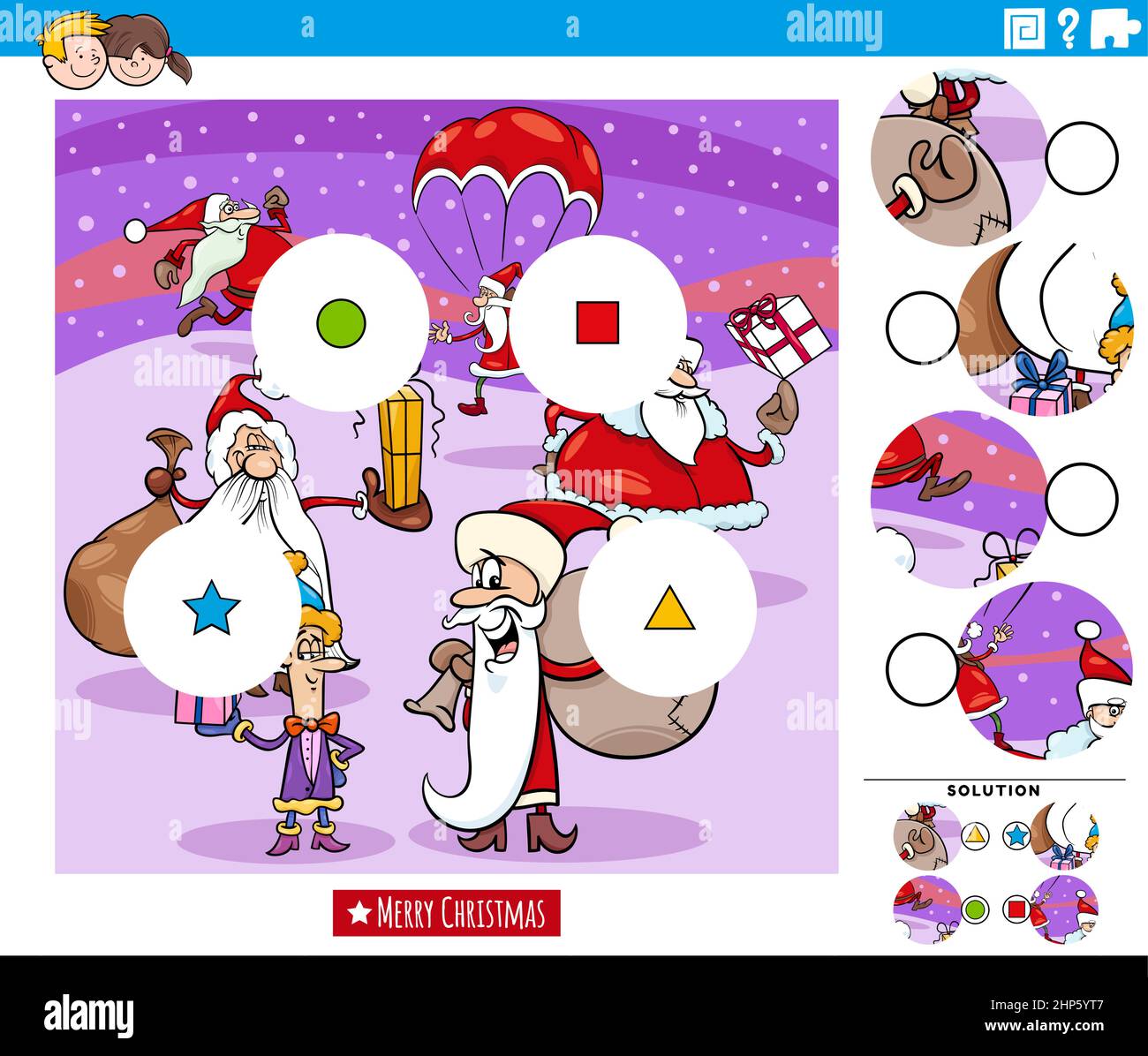 match pieces game for kids with Santa Claus characters Stock Vector ...