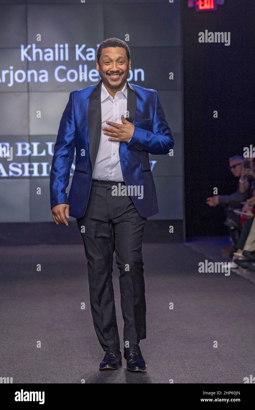 New York, United States. 17th Feb, 2022. Khalil Kain walks the runway ...