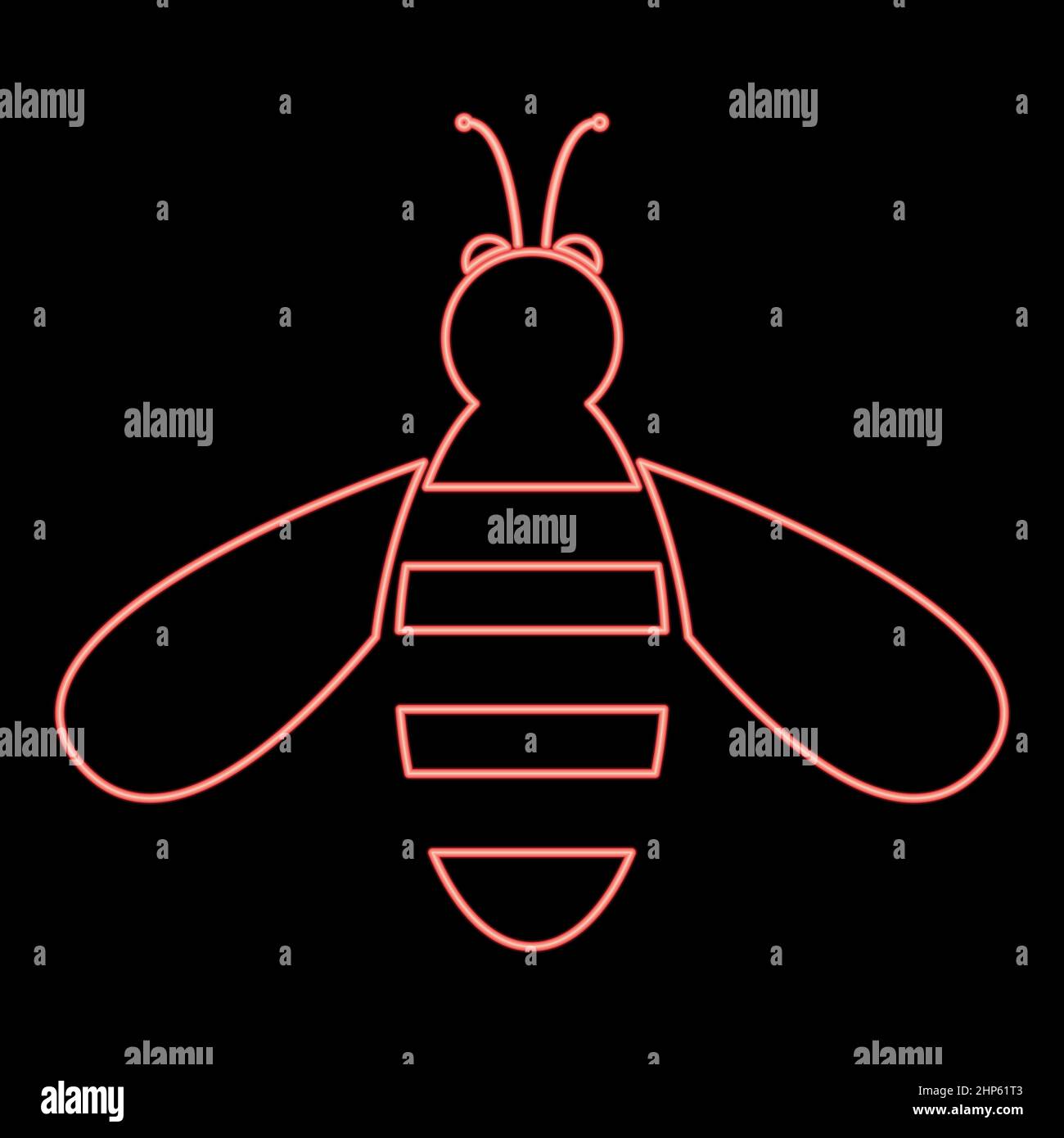 Neon bee red color vector illustration flat style image Stock Vector ...