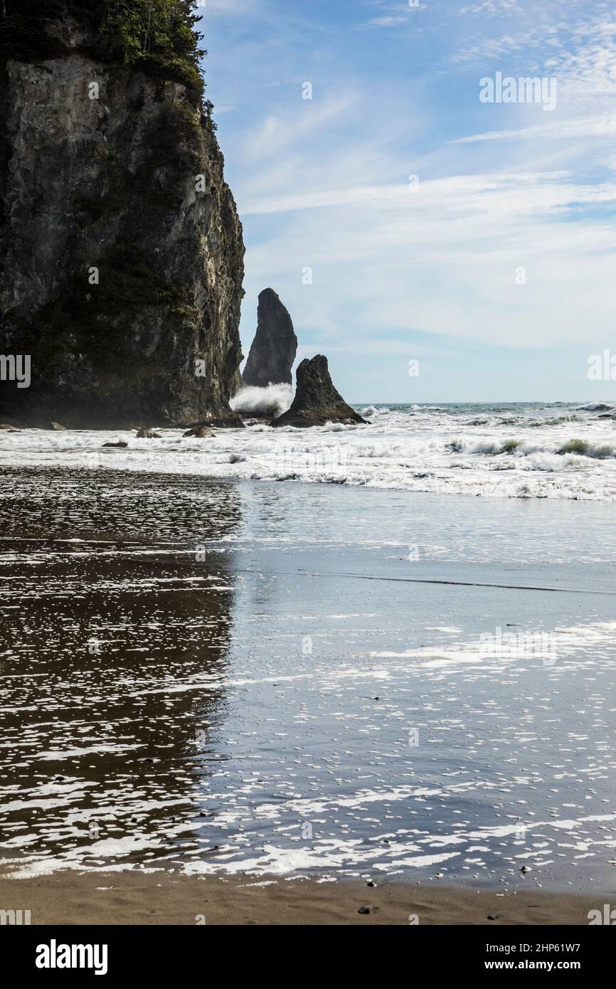 Rock pinnacles and ocean waves on the Olympic National Marine preserve ...