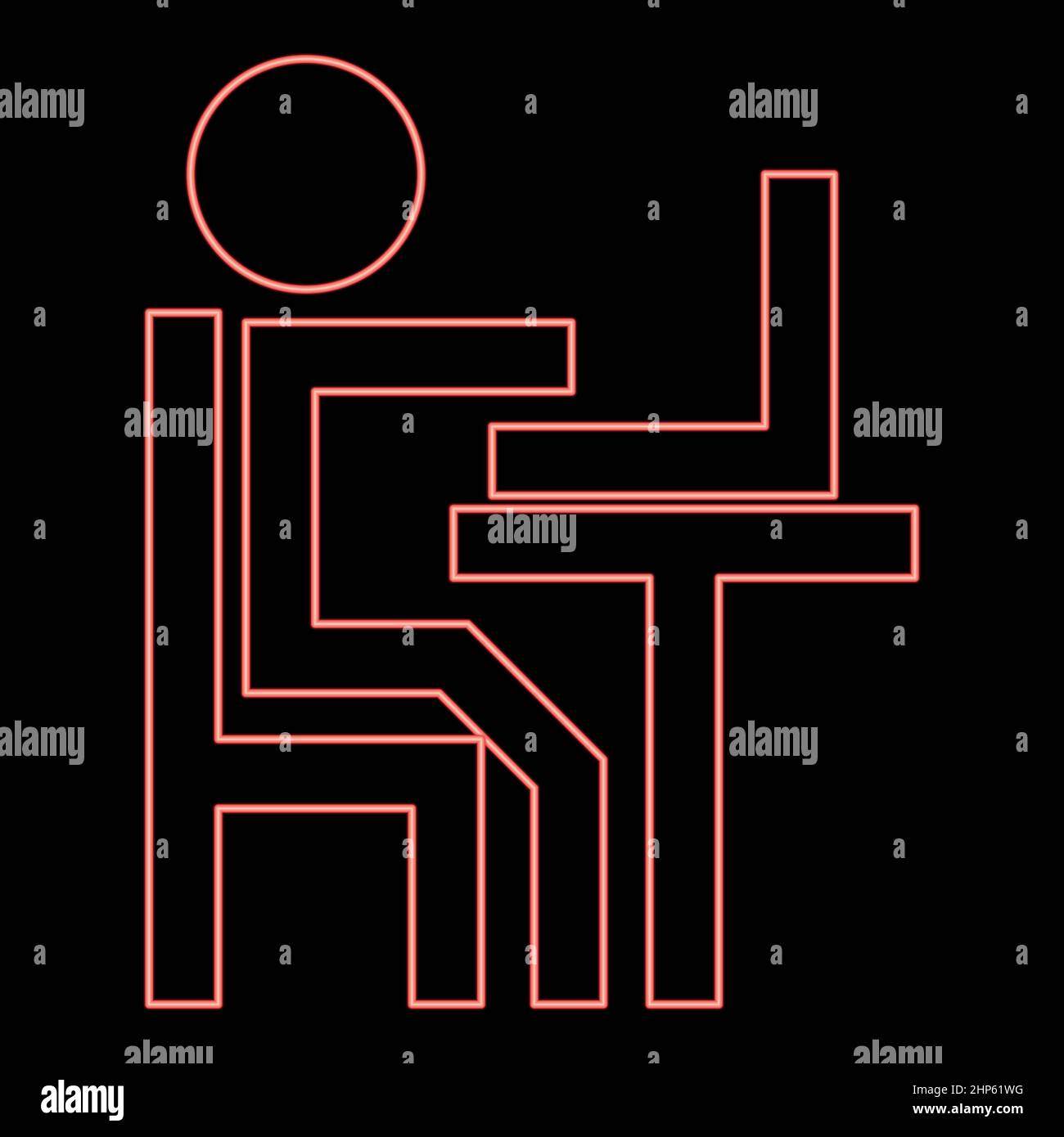 Neon human working at the laptop red color vector illustration flat ...