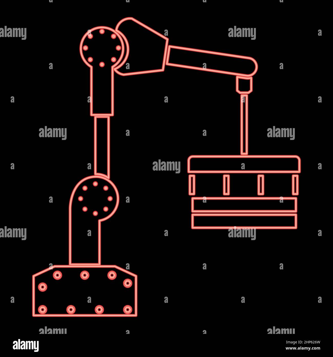 Neon robotic hand manipulator red color vector illustration flat style ...