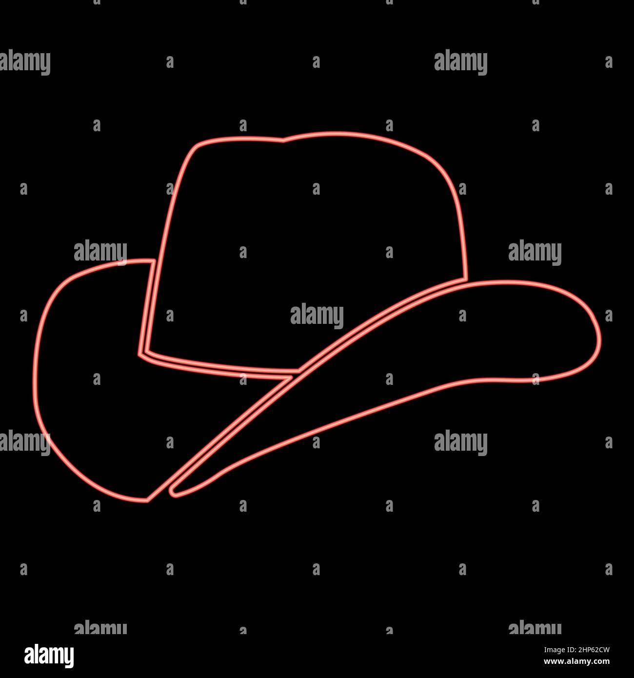 Neon cowboy hat red color vector illustration flat style image Stock ...