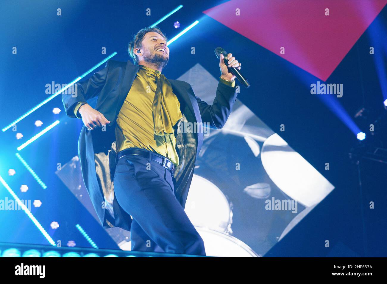 Spanish singer Manuel Carrasco performs live on stage at Wizink Center ...