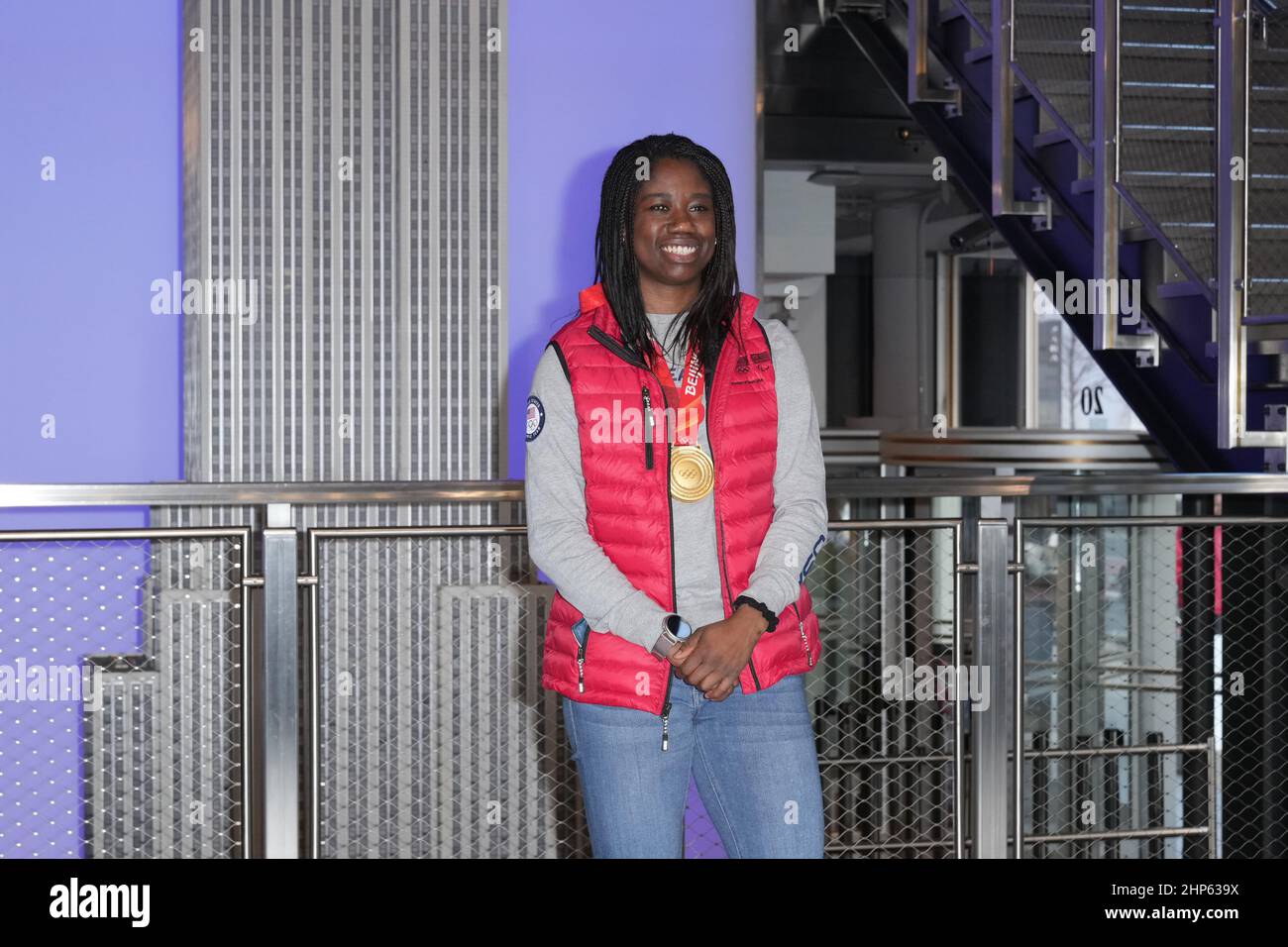 Gold Medalist Erin Jackson of the United States visits the Empire State ...