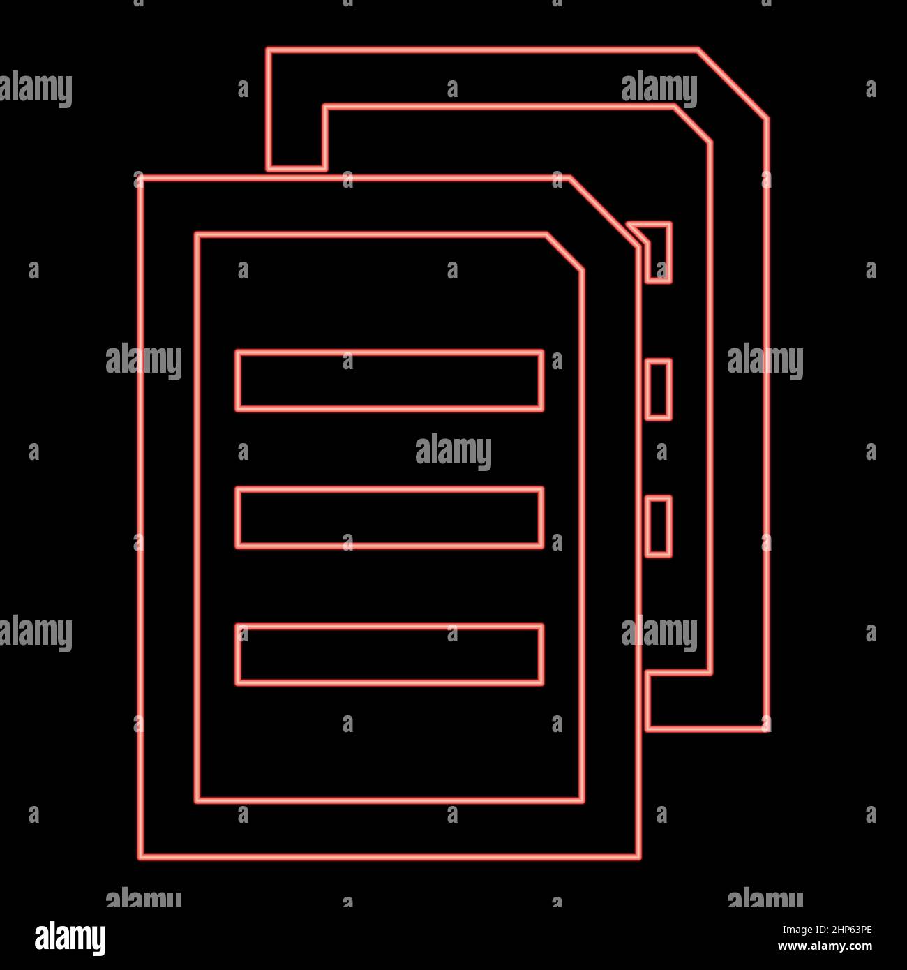 Neon two sheets of document red color vector illustration flat style ...