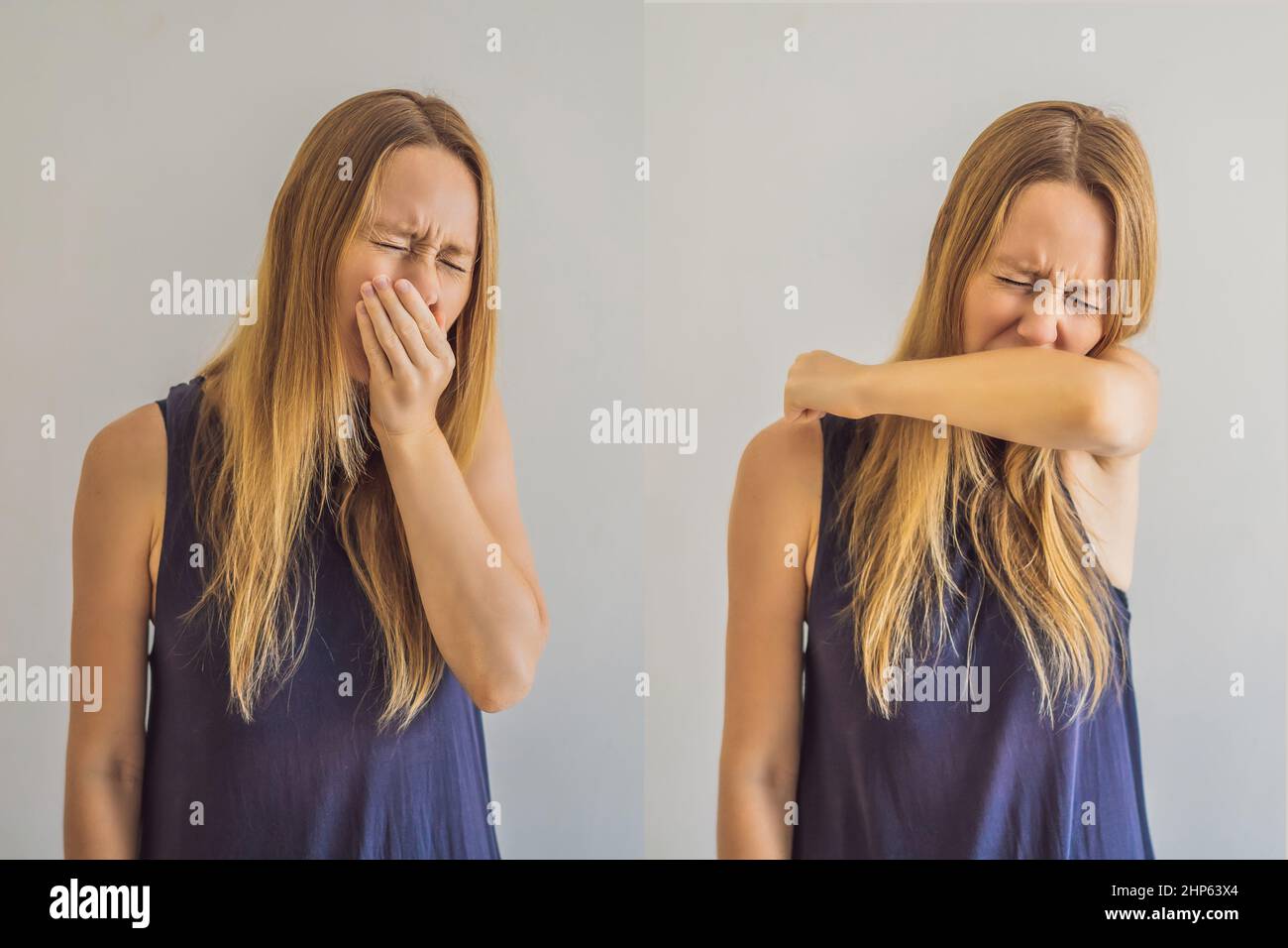 Caucasian woman coughing elbow hi-res stock photography and images - Alamy