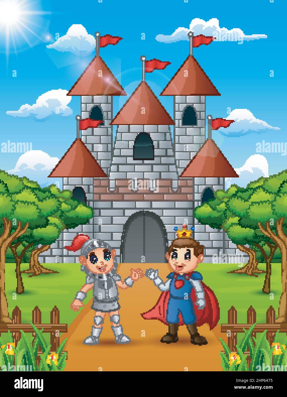 Cartoon knight in front castle Stock Vector Images - Alamy