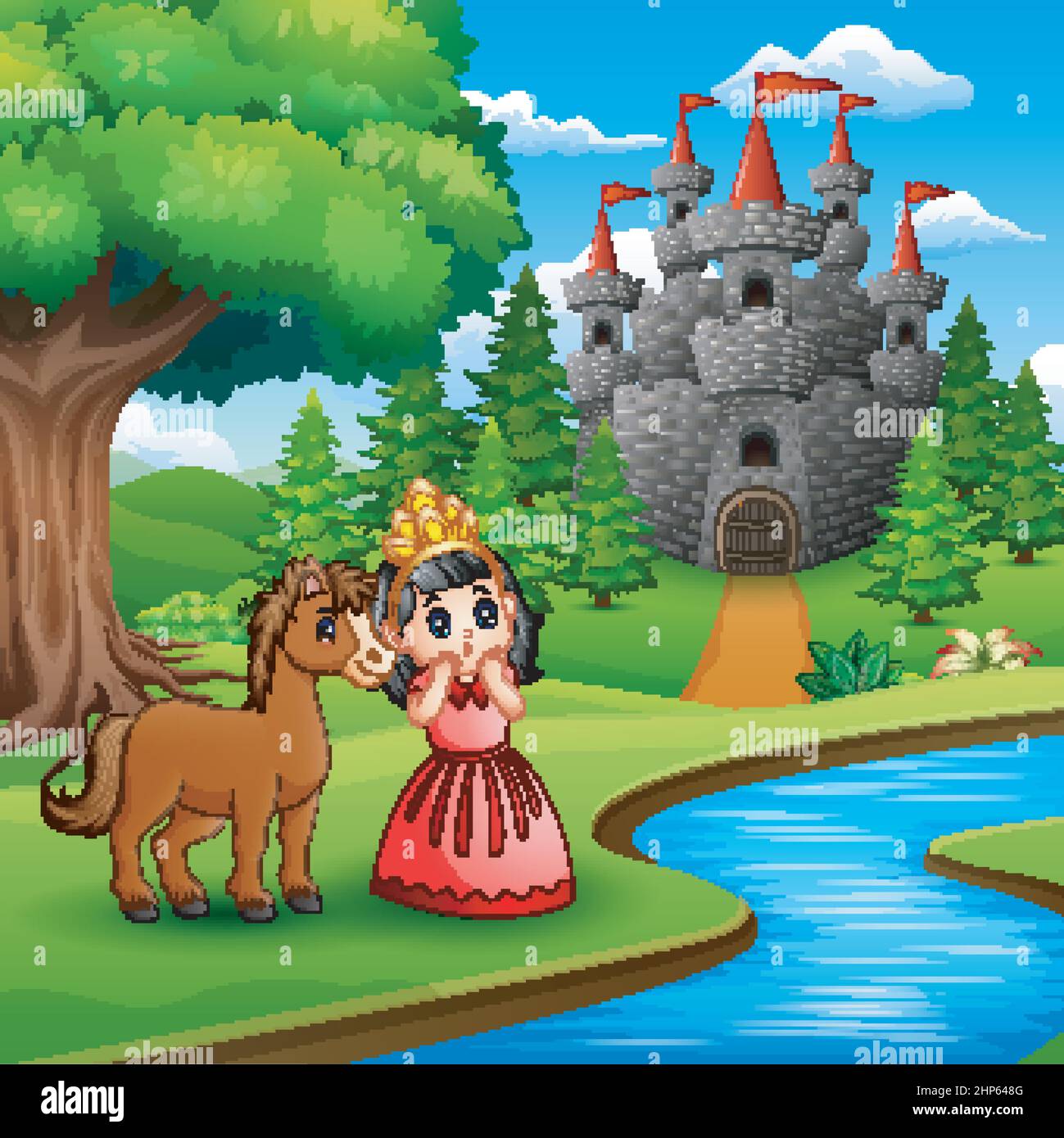 Princess in tower cartoon illustration hi-res stock photography and ...