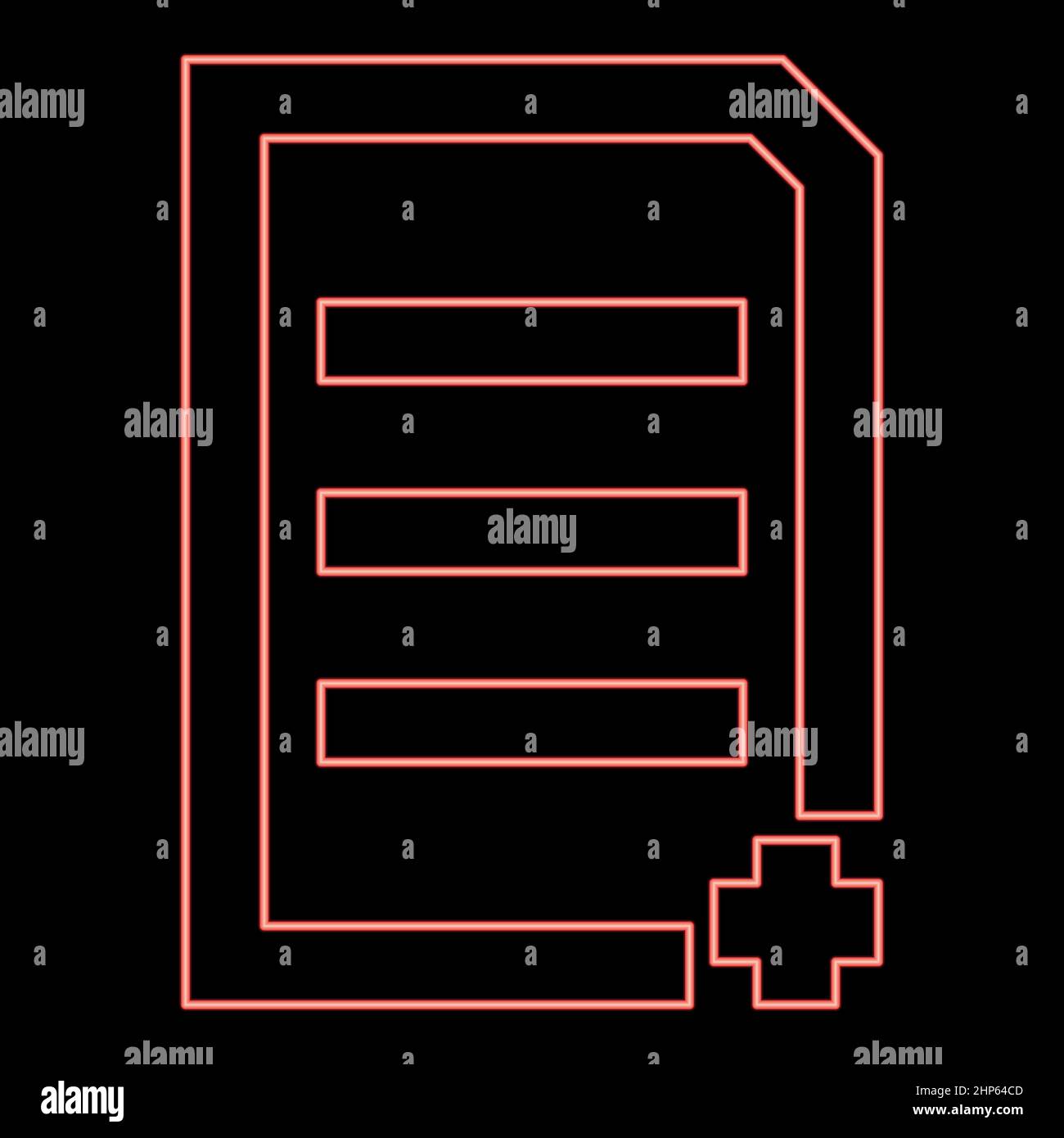Neon document sheet add red color vector illustration flat style image ...