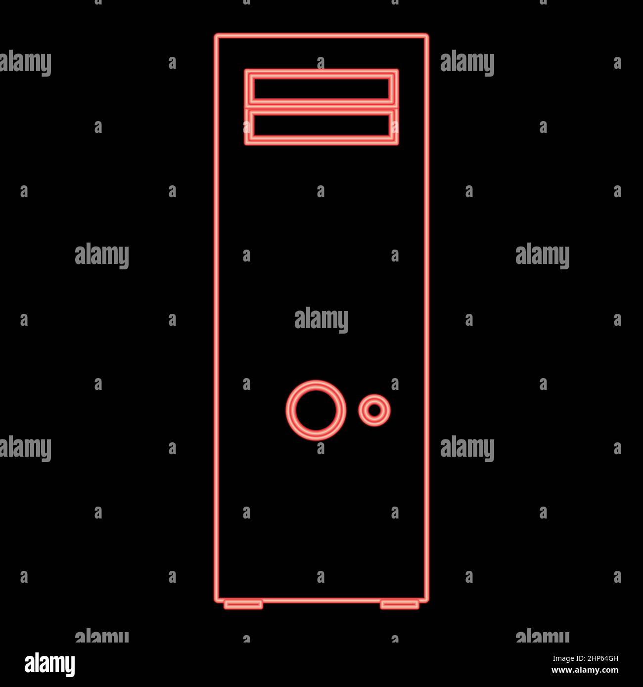 Neon computer case or system unit icon black color in circle red color ...