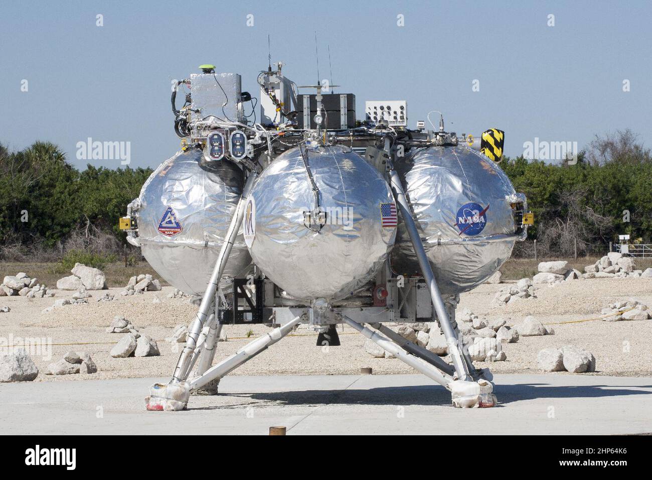 The Project Morpheus beta prototype lander is seen after it landed on a ...