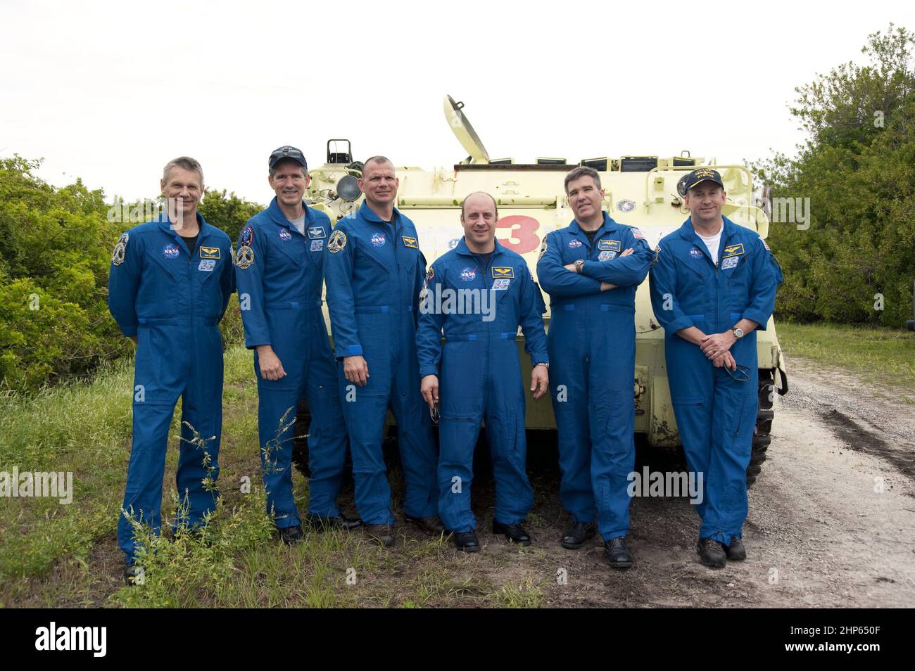 At NASA's Kennedy Space Center in Florida, members of the STS-132 crew ...