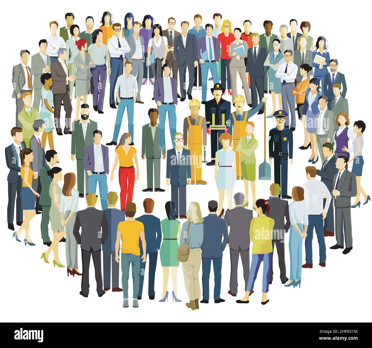 large group of people together, on white background. illustration Stock ...