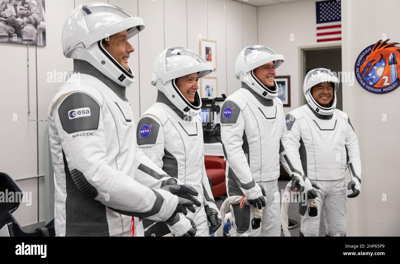 From left, Thomas Pesquet, Megan McArthur, Shane Kimbrough and JAXA ...