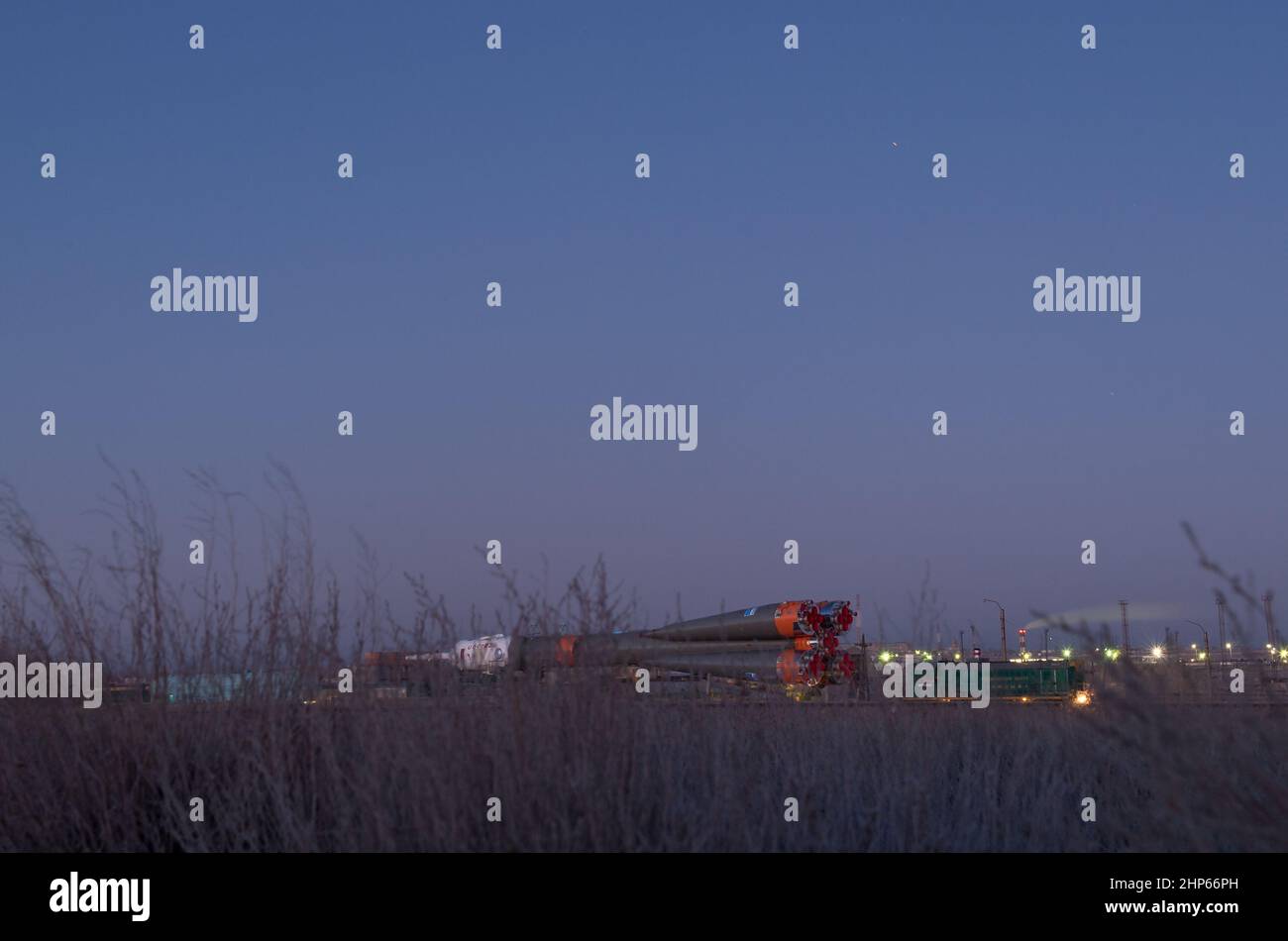 The Soyuz booster rocket and MS-11 spacecraft is rolled out to the ...