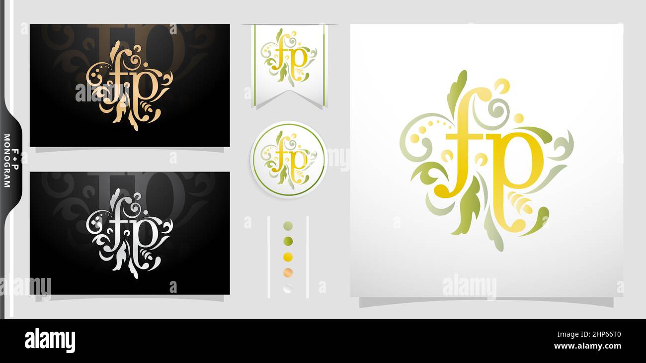illustration of a monogram FP or PF, Set of label initial FP or PF ...