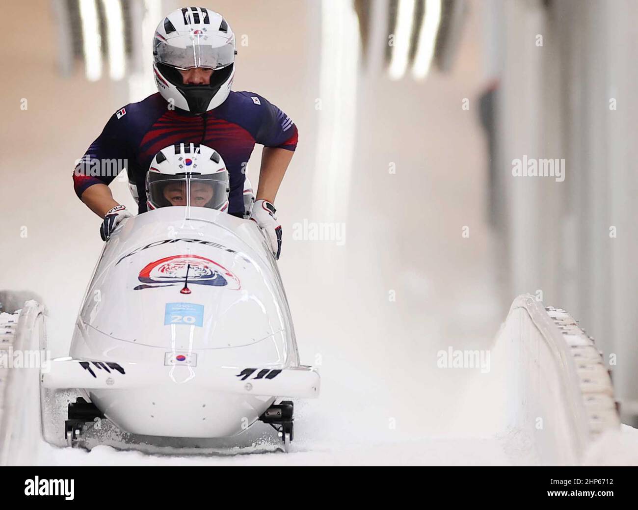 Beijing, China. 19th Feb, 2022. Winter Olympics bobsleigh race Won Yun ...