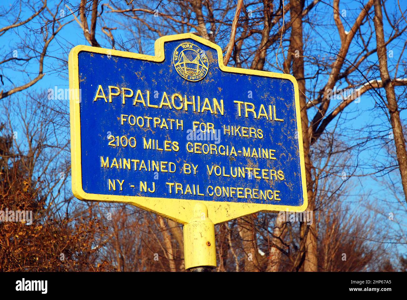 A sign in the Hudson Valley tells hikers they are on the oldest part of ...