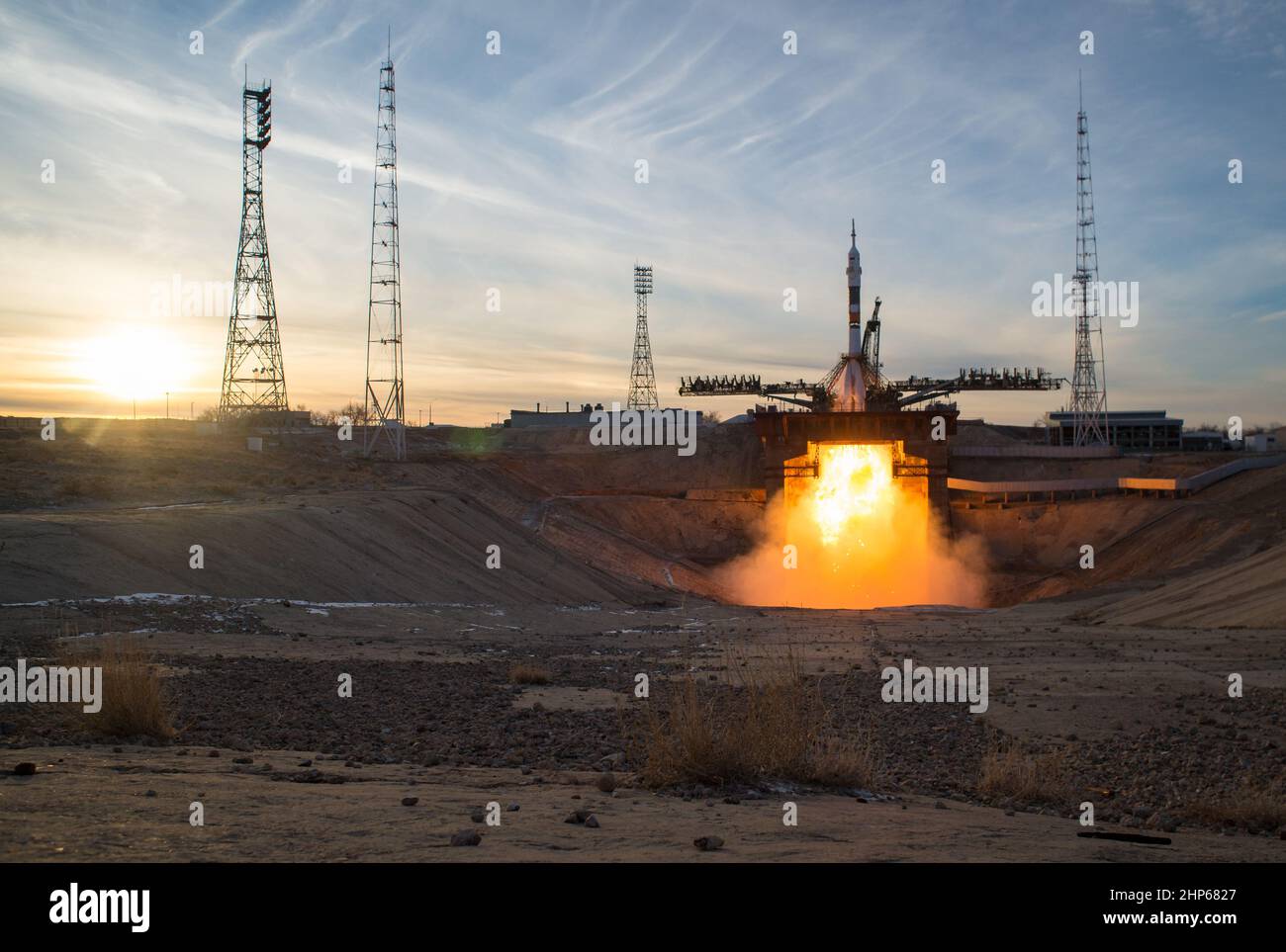 A Soyuz booster rocket launches the Soyuz MS-11 spacecraft from the ...