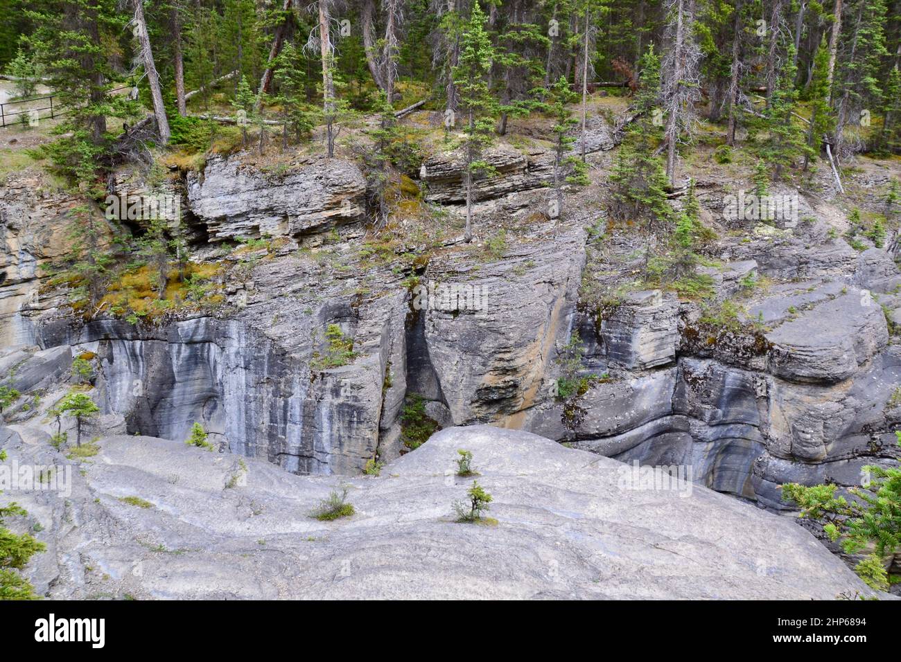 Steep edge of Mistaya Canyon walls in Banff National Park during Summer ...