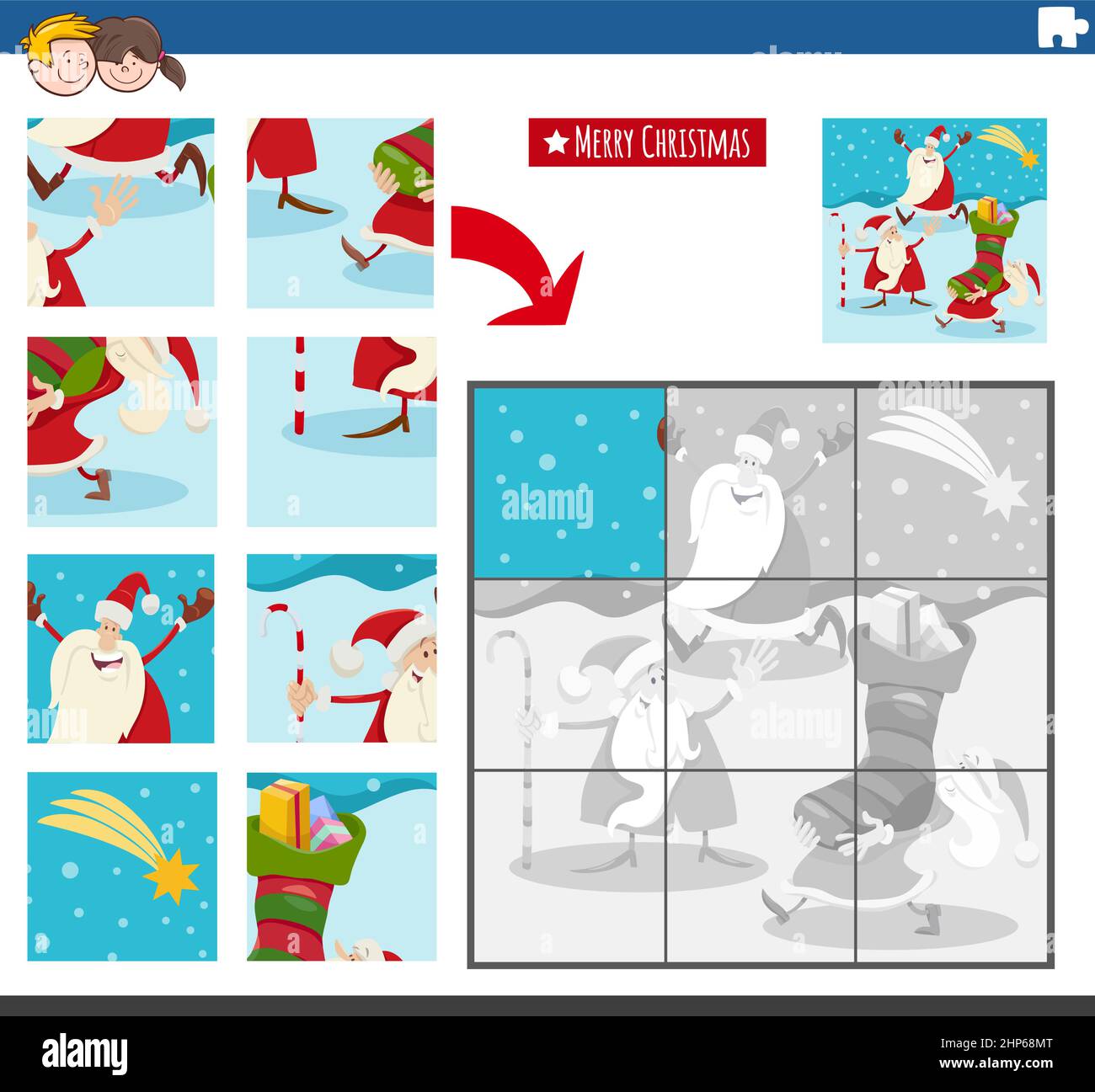 jigsaw puzzle game with Christmas holiday characters Stock Vector Image ...