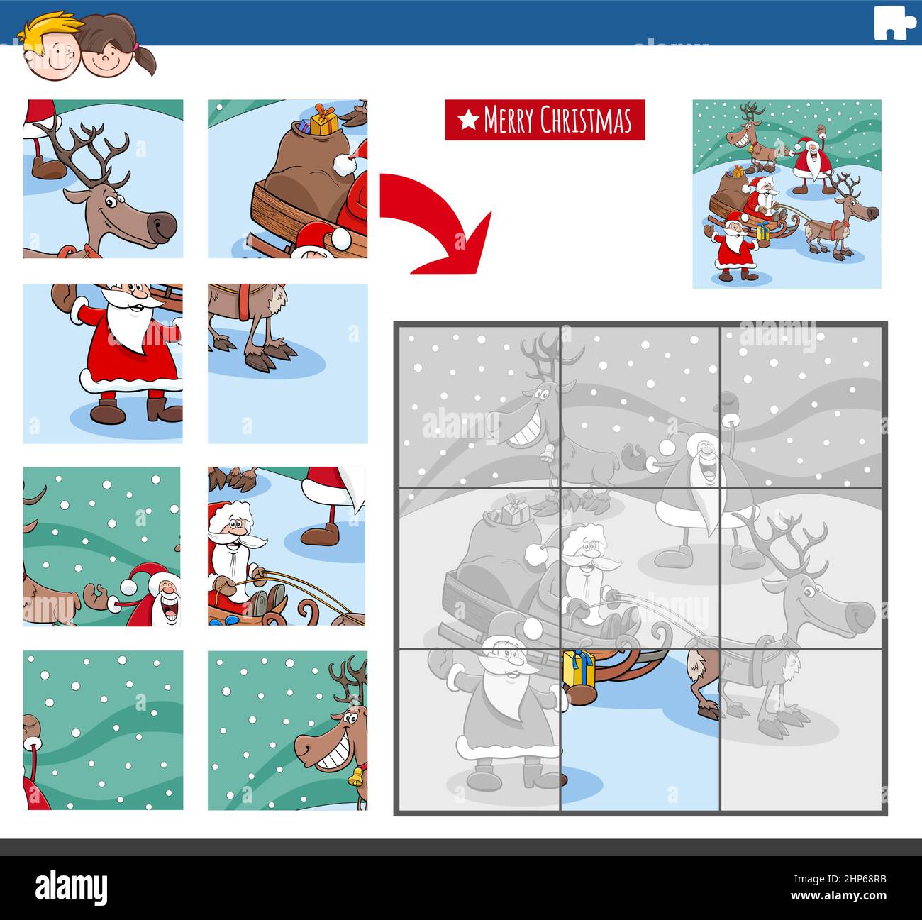 jigsaw puzzle game for kids with Christmas holiday characters Stock ...