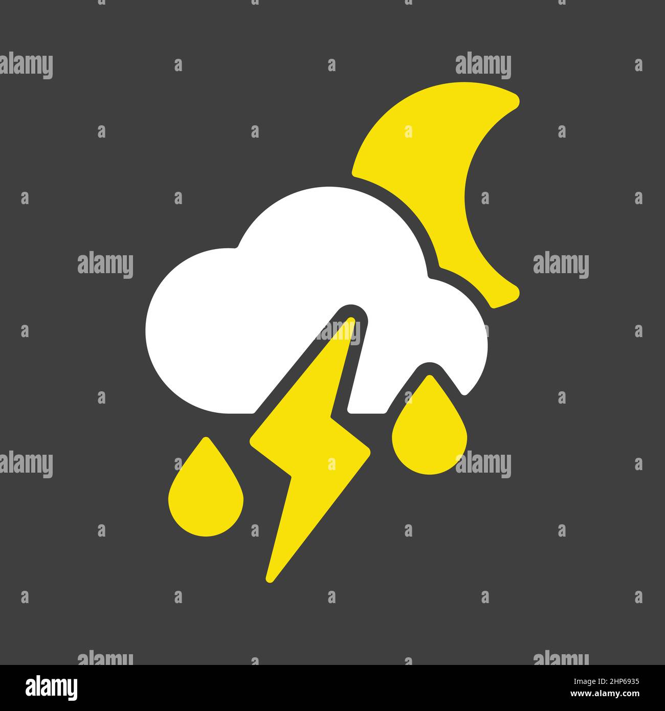 Moon cloud with rain and lightning vector icon on dark background Stock ...
