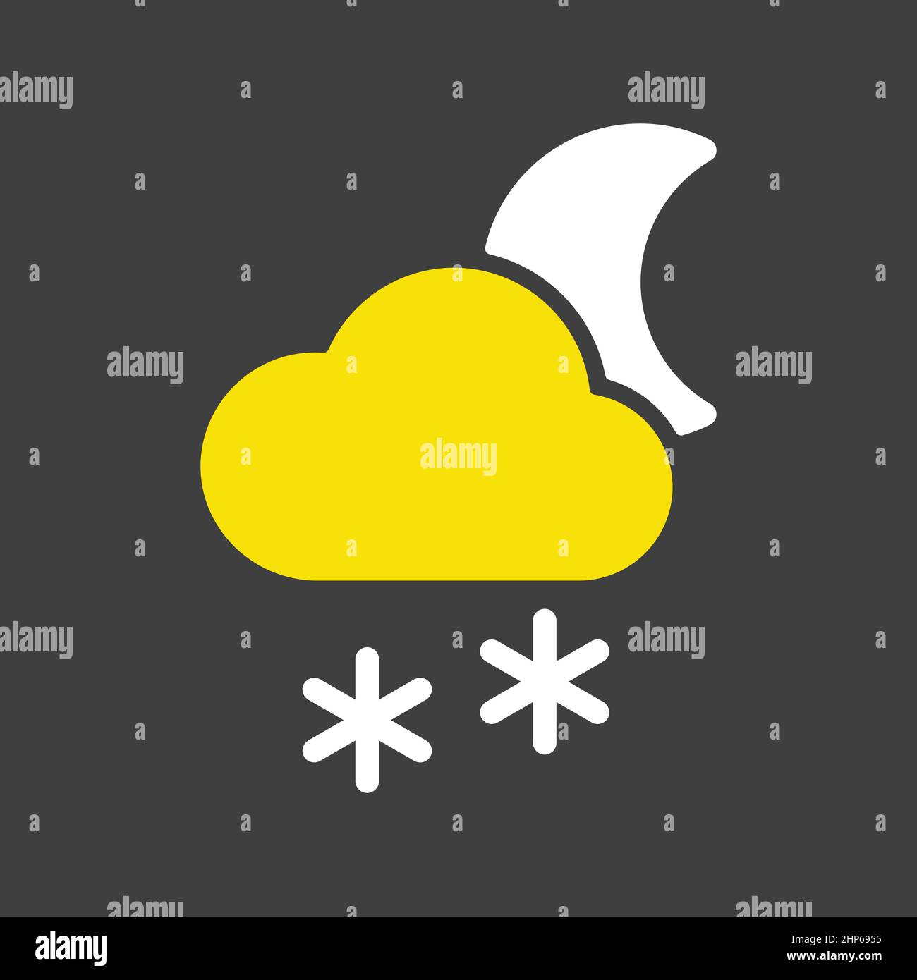 Cloud with snow moon vector icon on dark background. Weather sign Stock ...