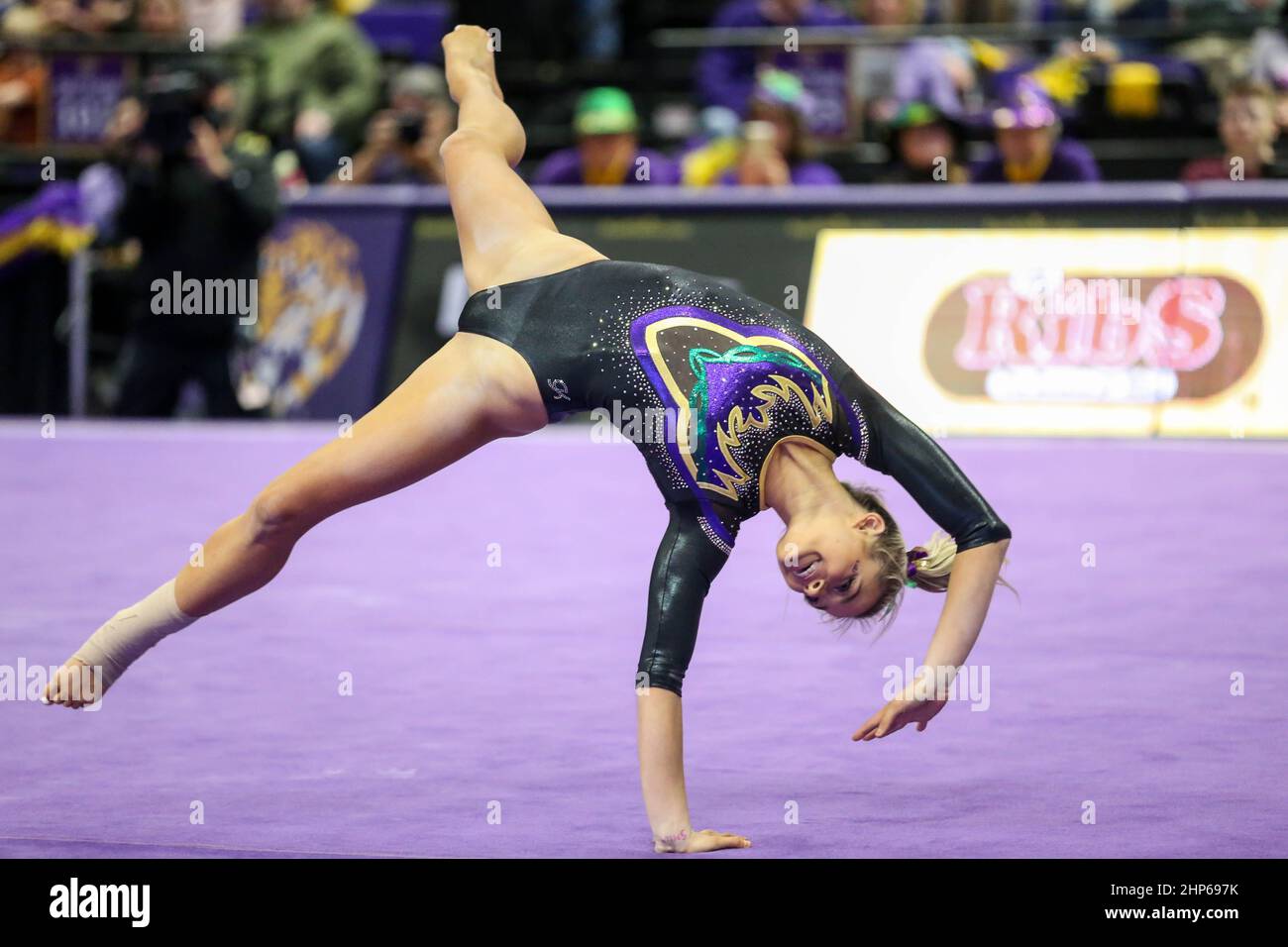 Baton Rouge, LA, USA. 18th Feb, 2022. LSU's Olivia Dunne performs her ...