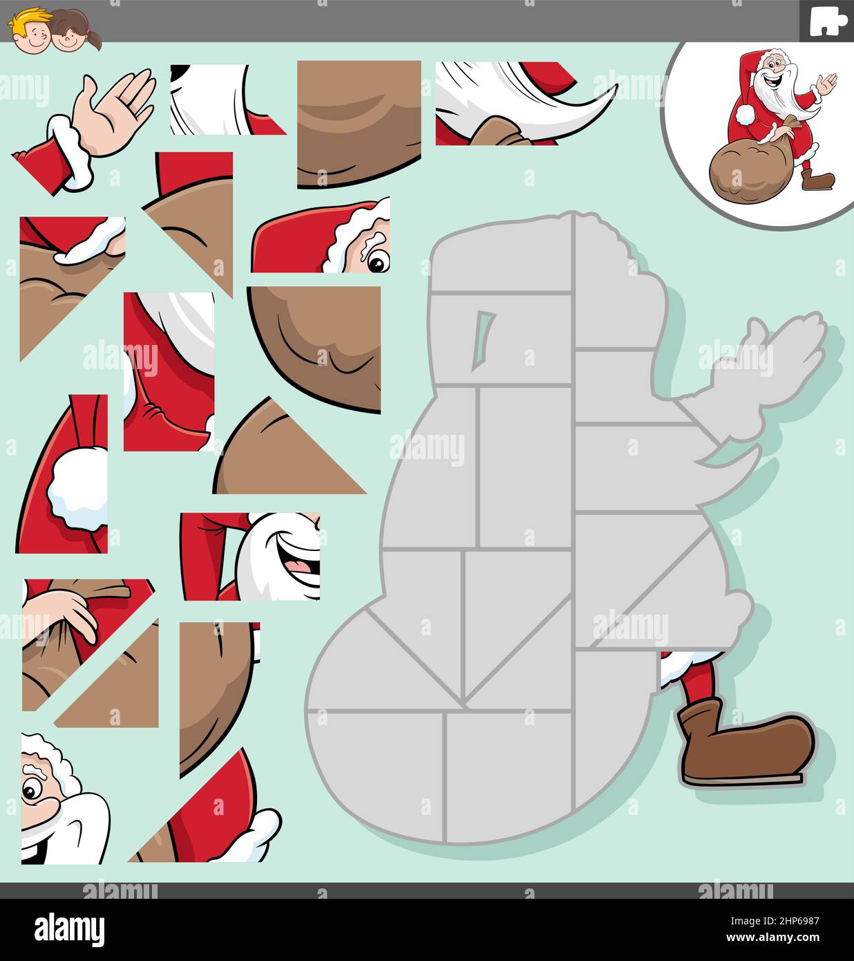 jigsaw puzzle game with cartoon Santa Claus character Stock Vector ...