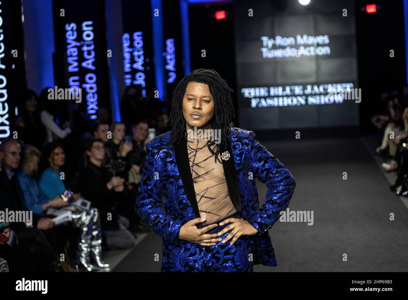 New York, NY - February 17, 2022: Ty-Ron Mayes wearing dress by Tuxedo ...