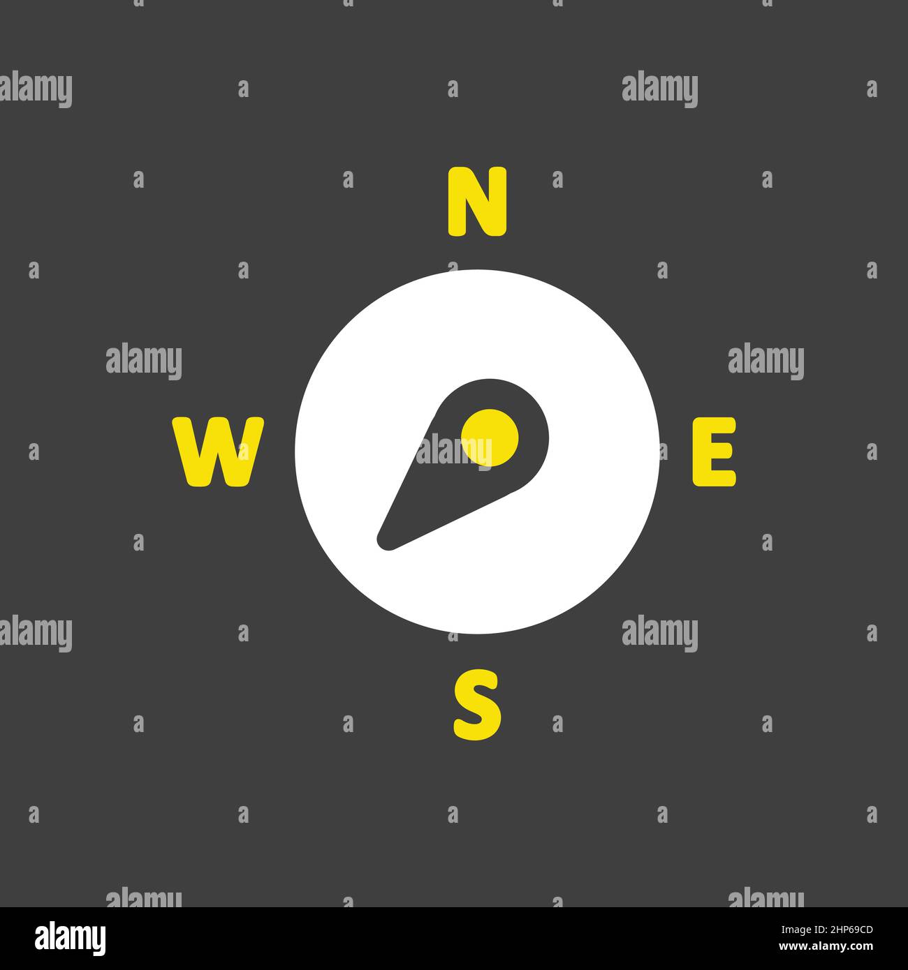 Compass wind rose vector icon on dark background. Direction southwest ...