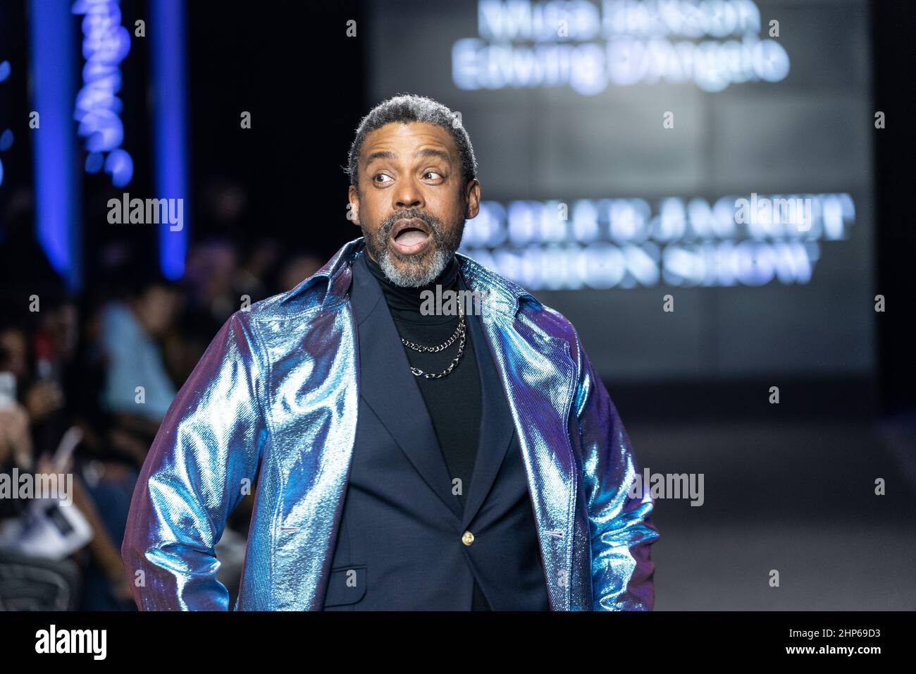 New York, NY - February 17, 2022: Musa Jackson wearing dress by Edwing ...