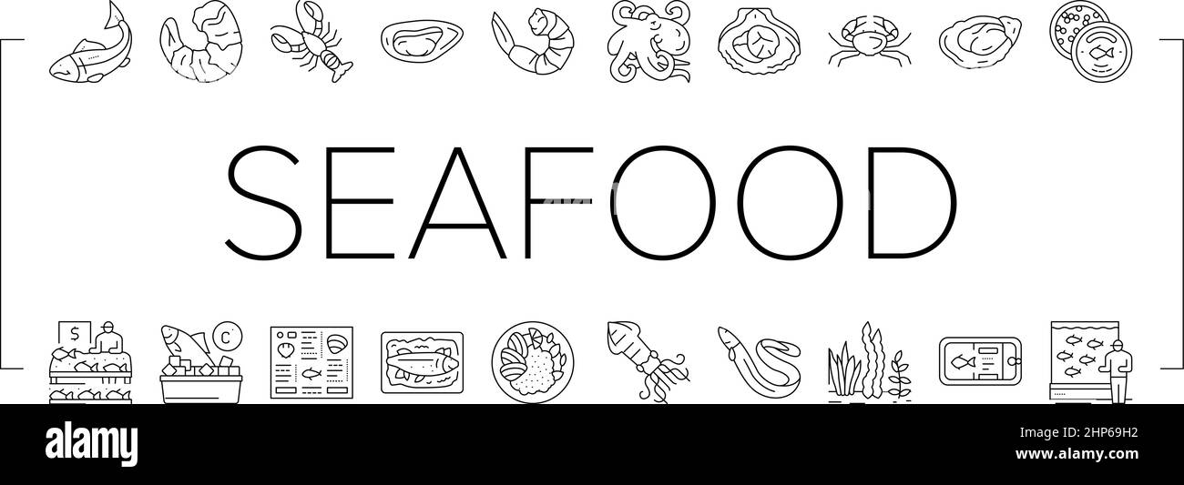 Seafood Cooked Food Dish Menu Icons Set Vector Stock Vector Image & Art ...