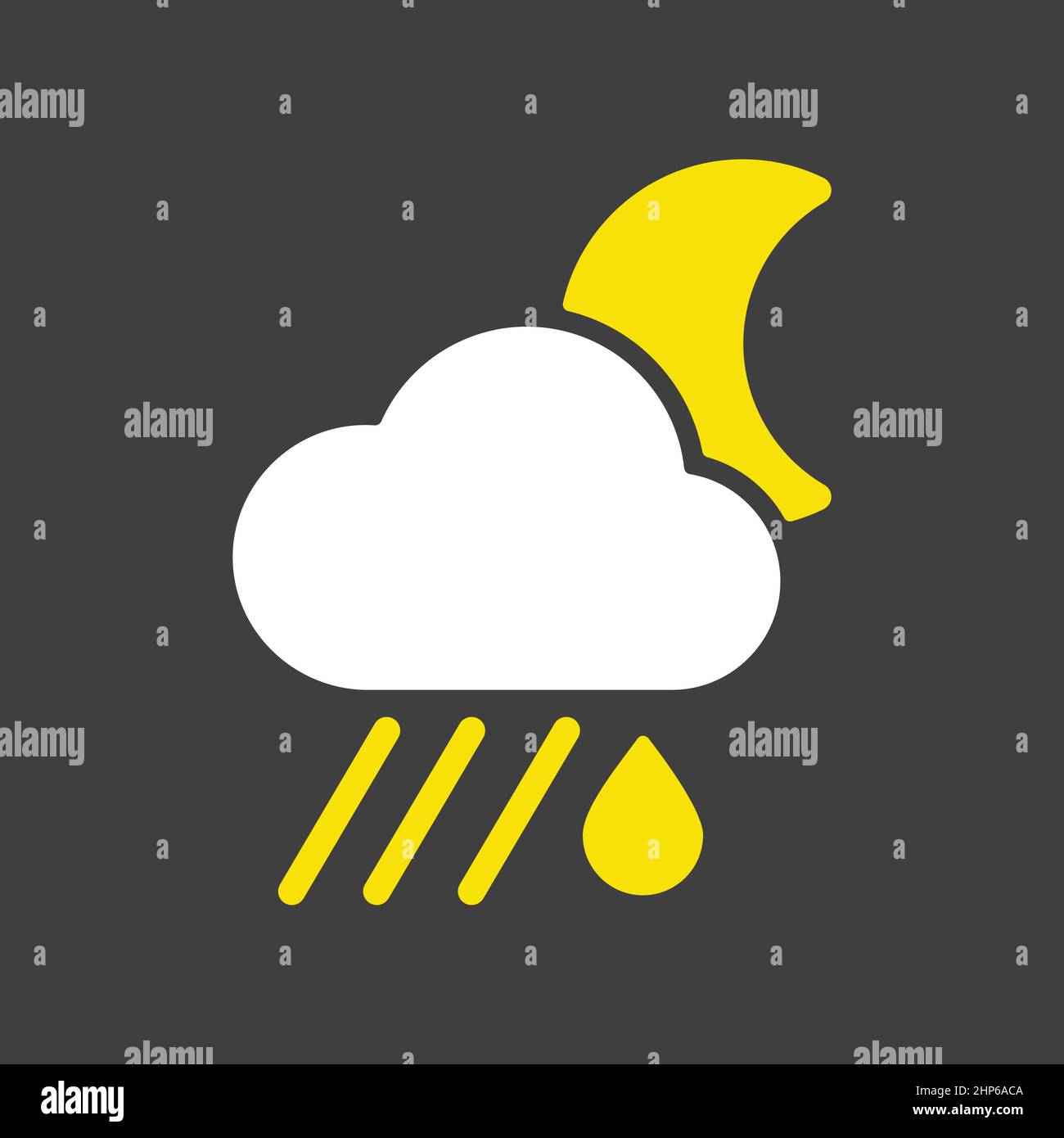 Raincloud with raindrop moon icon on dark background. Weather sign ...