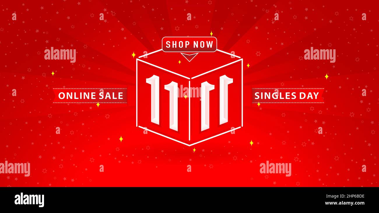 11.11 sale illustration Cube model number sign red ribbon with gradient ...