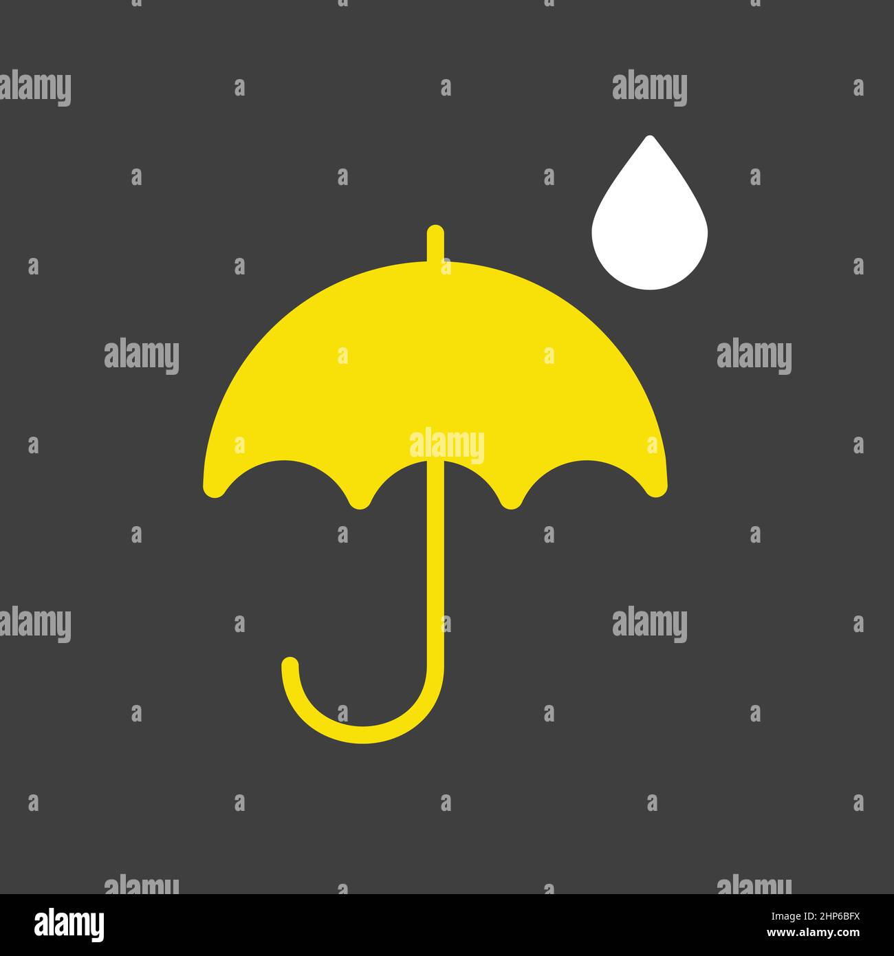 Umbrella and rain drops vector icon on dark background. Weather sign ...