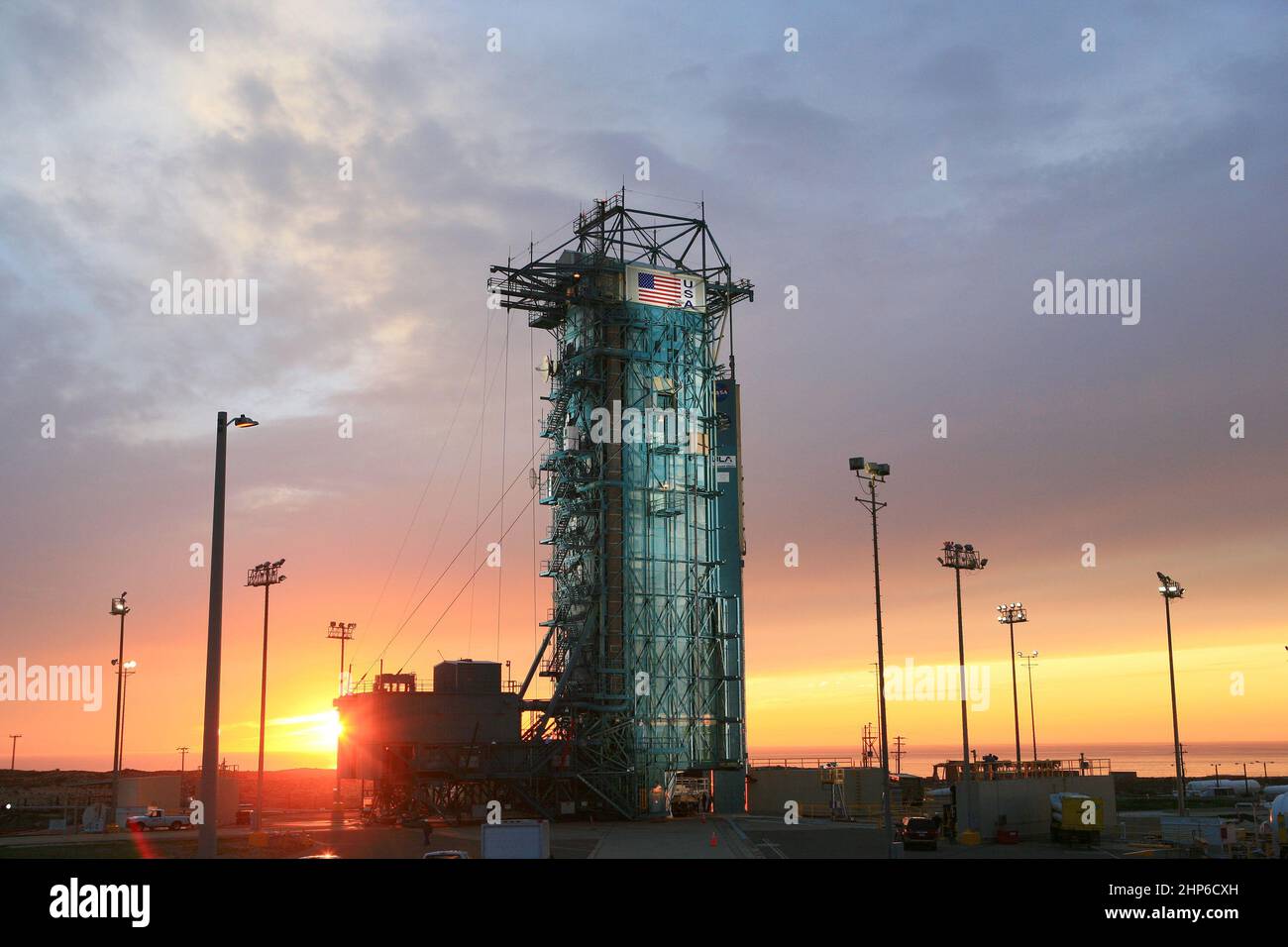 The launch gantry is rolled back to reveal the United Launch Alliance ...