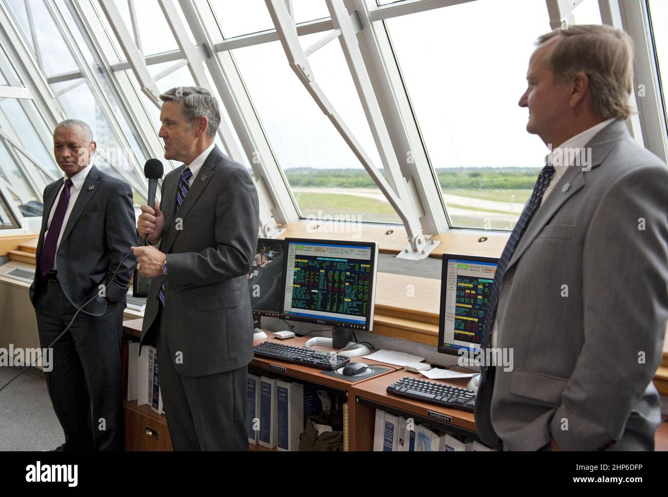 Kennedy Space Center Director Bob Cabana congratulates the launch team ...