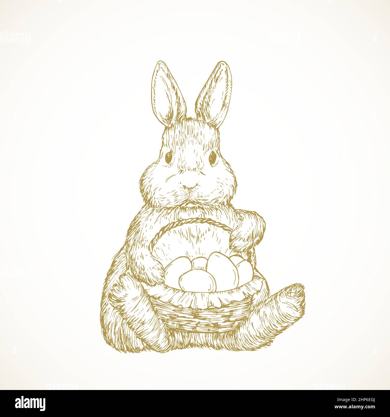Hand Drawn Cute Easter Bunny Vector Illustration. Little Rabbit holding ...