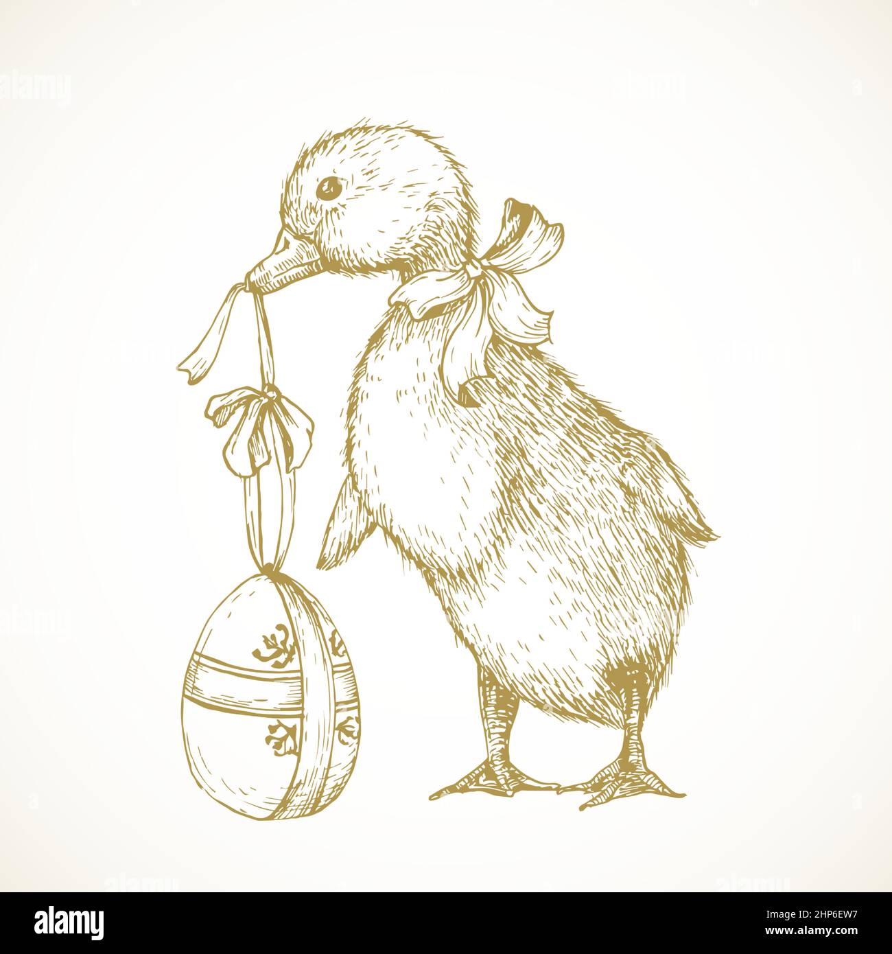 Hand Drawn Cute Easter Duckling Vector Illustration. Little Duck ...